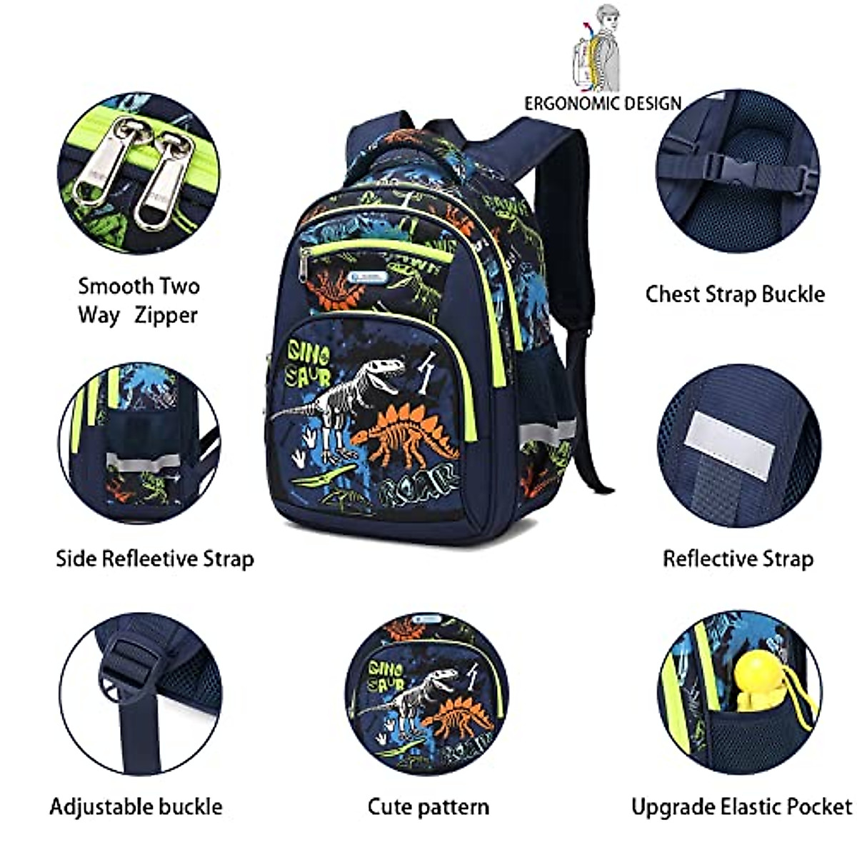 Kid Bookbag Boy Kindergarten Elenemtary Preschool Multi Compartment Backpack, Chest Strap Side Pockets 16 Inch