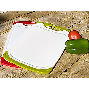 Raj Plastic Cutting Board Reversible Cutting board, Dishwasher Safe, Chopping Boards, Juice Groove, Large Handle, Non-Slip, BPA Free (Large (15.75" x 9.45"), Red and Green)