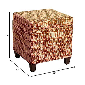 HomePop Upholstered Storage Cube Ottoman with Hinged Lid, Orange Geometric