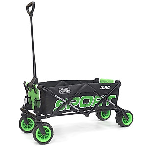 Creative Outdoor Push Pull Beach Hauler XXL, Collapsible and Portable Folding Wagon Cart, 200lbs Weight Capacity, Sport Series, Beach, Park, Garden Sports & Tailgate, (Green)