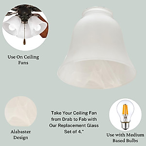 LIGHTACCENTS 4-Pack Ceiling Fan Light Covers -white Alabaster Glass Shade Lamp Replacement Kit For Ceiling Fan Light Kits. Glass Lamp Shade Replacement Used For Ceiling Fan Globe Replacement