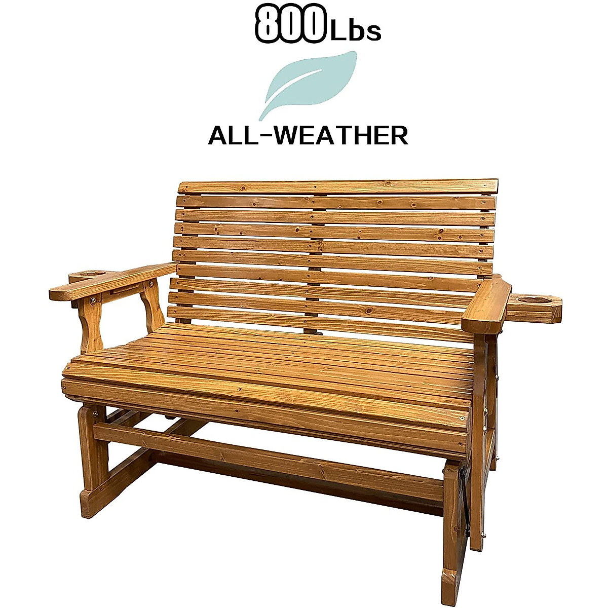 Fortune Candy Patio Glider with Cup Holders, High Roll Back and Deep Contoured Seat, 2-Seater, Heavy Duty 800 Lb, 4 Feet (Brown 4 Ft)