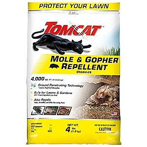 Tomcat Mole and Gopher Repellent Granules, Safe for Lawns and Gardens, 4 lbs.