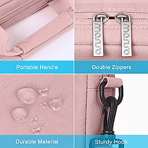 MOSISO Laptop Shoulder Bag Compatible with MacBook Air 15 inch M3 M2 2024 2023/Pro 16 M3 M2 M1 2024-2019,15-15.6 inch Notebook with 2 Raised&1 Flapover&1 Horizontal Pocket&Handle&Belt, Pink