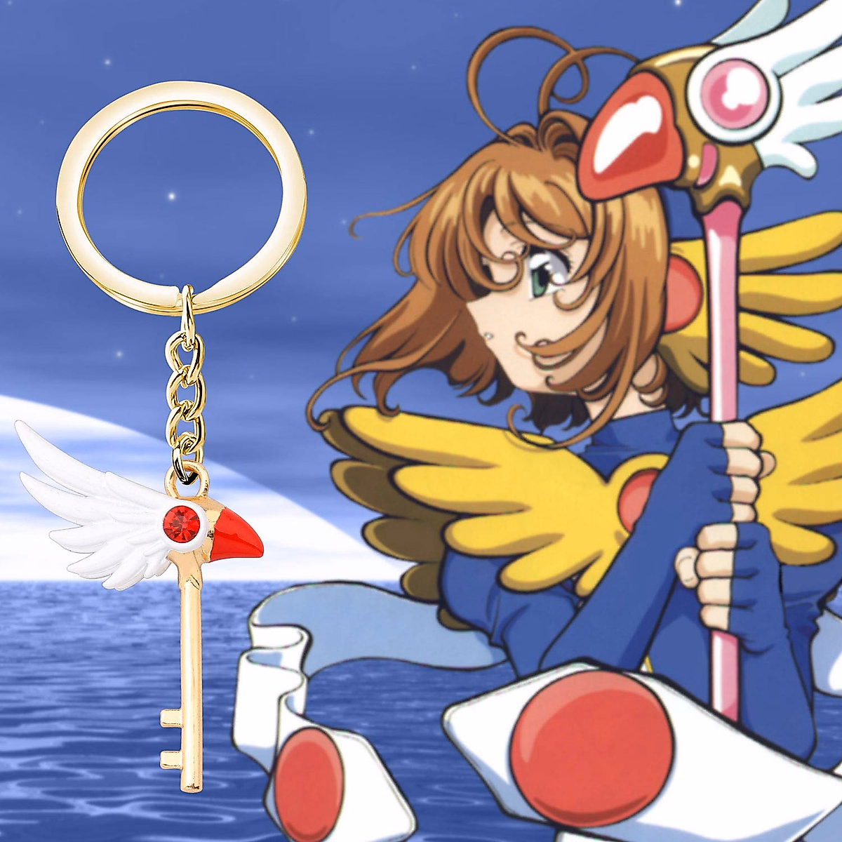 FAADBUK Anime Card Captor Sakura Jewelry Kinomoto Sakura Star Wand Necklace Card Captor Sakura Keychain Card Captor Sakura Lover Gift (Sakura Star NK -S)