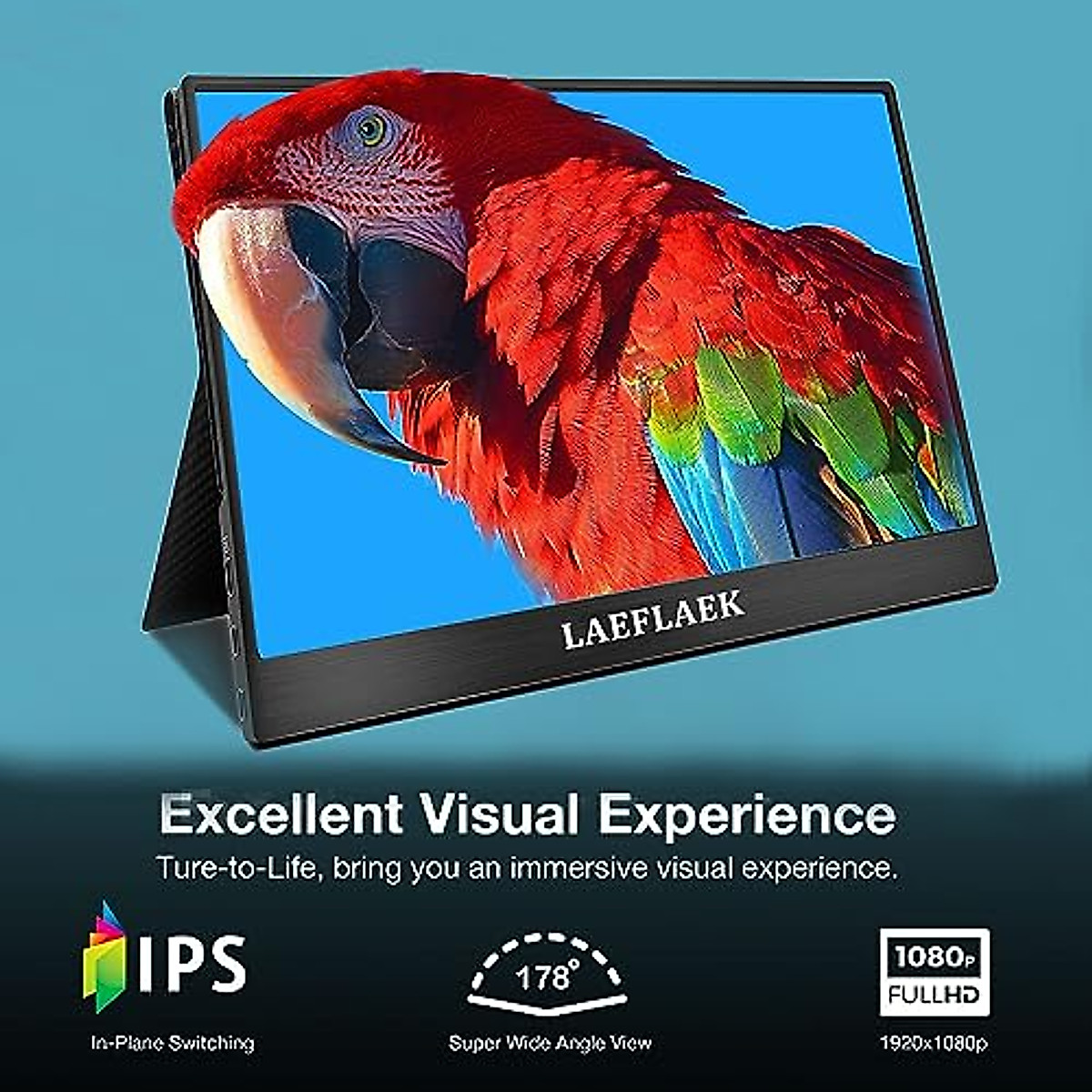 LAEFLAEK Portable Monitor, 15.6" 1080P for Laptop, HDMI USB-C Travel HDR Monitor Extender for Display PC Mac Phone PS5 Xbox Switch with Smart Cover