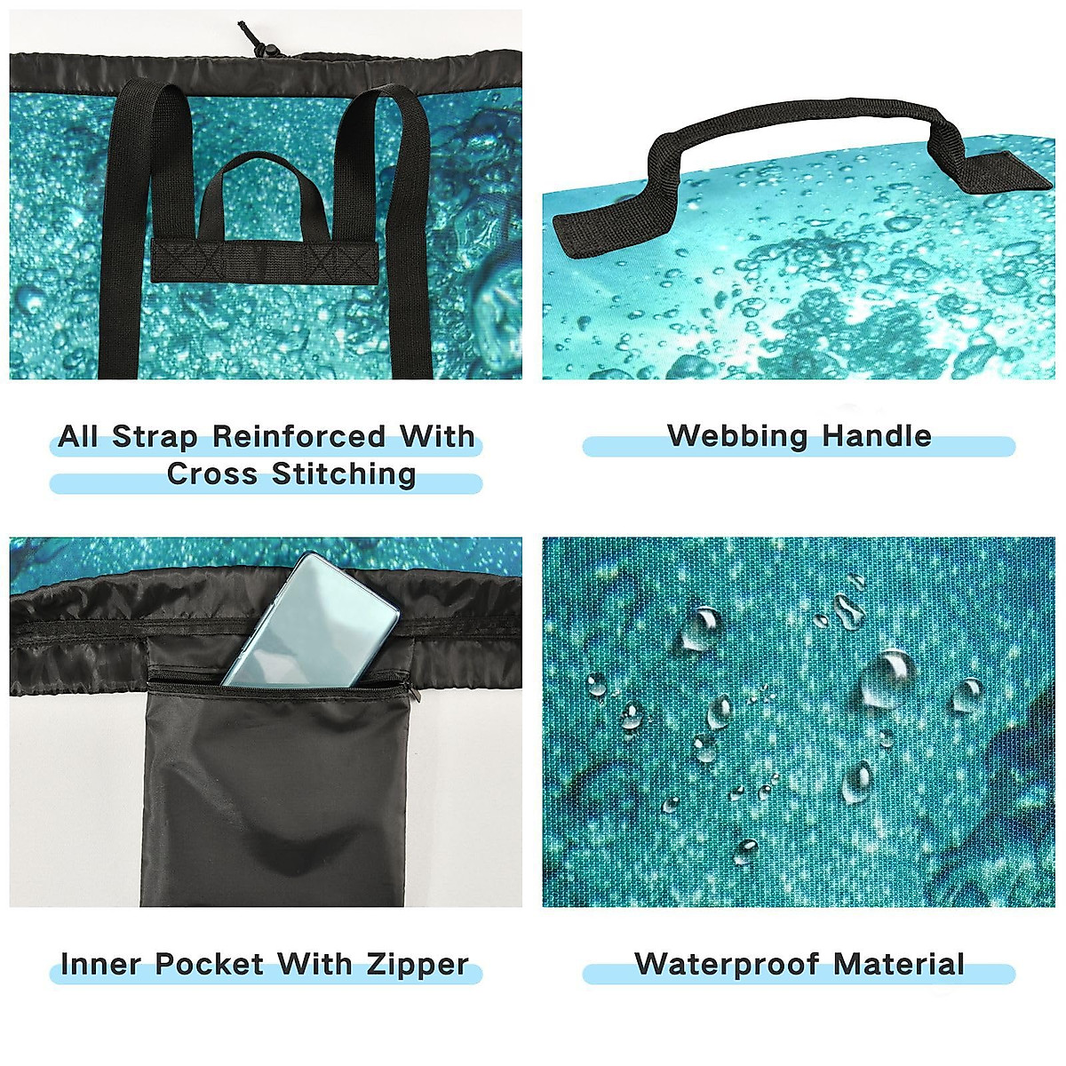 Tatenale Laundry Backpack with Shoulder Straps Drawstring Laundry Bags Extra Large Heavy Duty for College Dorm Travel Laundromat Apartment Camping Bubbles Water