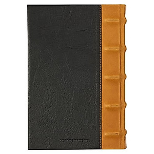 Vintage Leather Journal, Black Hardcover Notebook w/Tan Nubuck Ribbed Spine by Leatherpress, Artisan Blacksmith Design, Lined Pages Heavyweight Paper, Table of Contents w/Numbered Pages