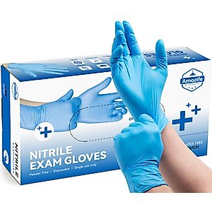 Amozife Blue Nitrile Disposable Gloves, 4 Mil Powder & Latex Free Non-Sterile Exam Gloves for Cooking, Cleaning, Food Prep, Medium