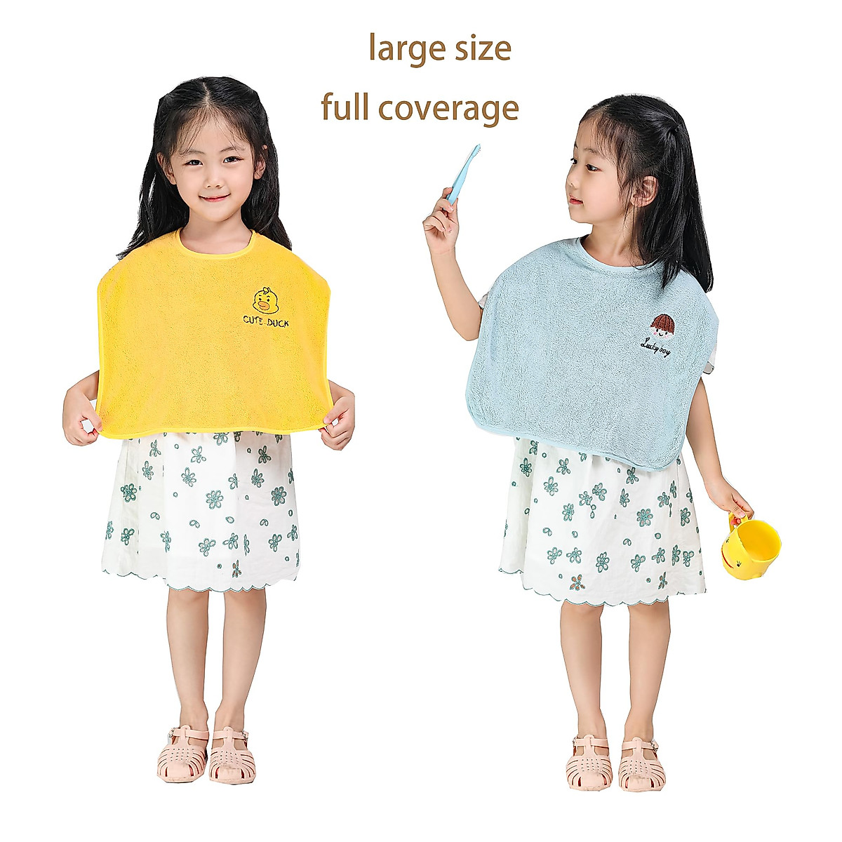 RAXIFU 3 Packed Baby Bibs for Girls or Boys, Toddler Bibs for 2-4 Years Kids eating, the Size 16 "x20 ” Waterproof Baby Feeding Bibs Gift Box Packaging (blue yellow grey)