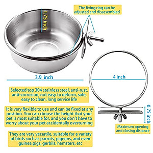 MotBach 3 Pieces Stainless Steel Bird Feeding Dish Cups, Bird Feeder Parrot Food Water Bowls with Clamp, Pet Cage Cups Holder for Bird Parrot Cockatiel Conure Budgies Parakeet Small Animal