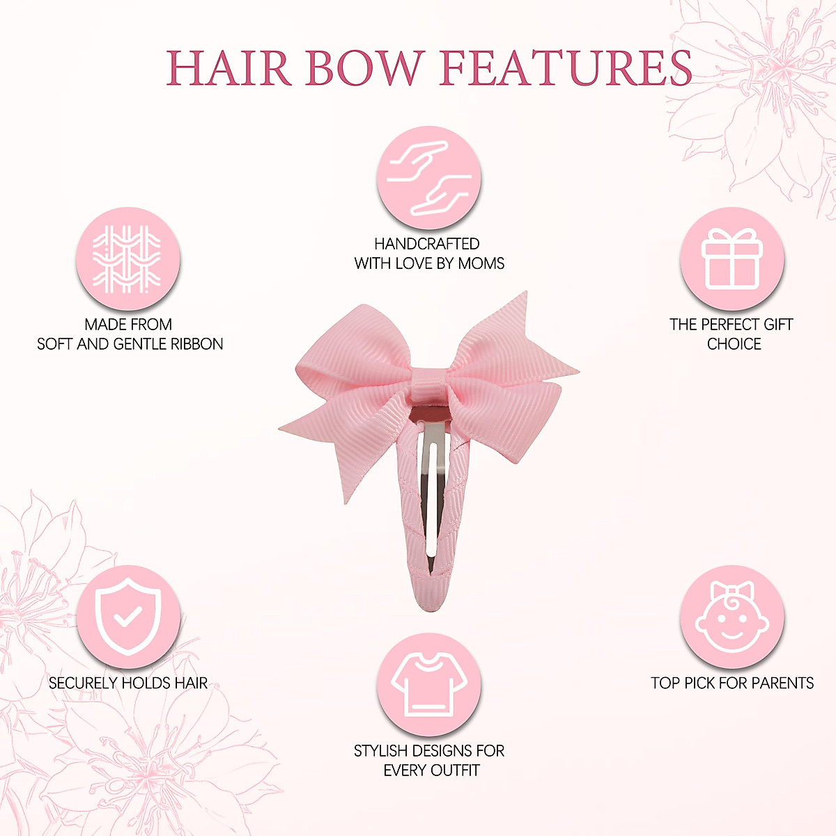 Ruyaa Hair Clips, 40-Pack Premium Quality Lightweight Hair Bows Snap Clips in 20 Colors, Baby Barrettes, Hair Pins, Hair Bows for Pigtails, Children Hair Accessories