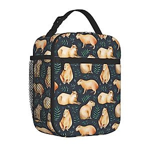 Yilad Capybaras Leaf Lunch Box Insulated Thermal Reusable Lunch Bag Cooler Totes For Men Work Office Picnic Hiking