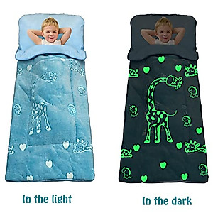 Kids Sleeping Bag for Boys, Glow in The Dark Slumber Bag, Sleeping Bag for Kids with Pillow, Soft Sleeping Bag for Toddler, Sleeping Bags for Girls Boys Daycare, Naps and Sleepovers,63" x 29"