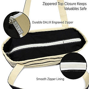 DALIX Small Stripe Tote Deluxe Shoulder Bag Cotton Canvas in Black