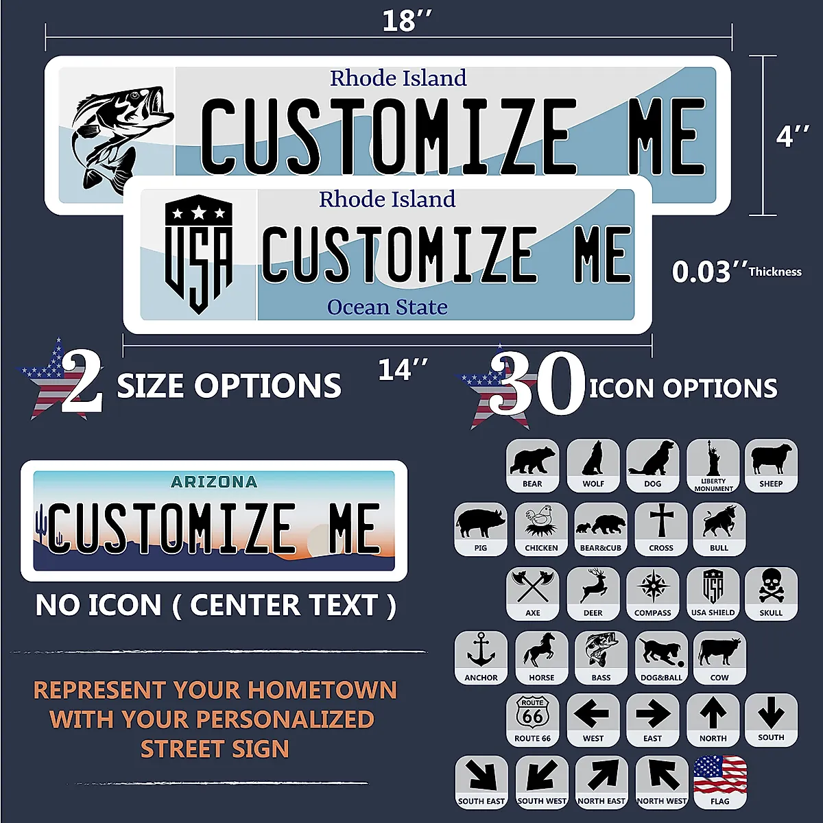 Custom Street Signs with Text & Icon - 30 Icons, 50 States - Personalized Florida Metal Street Sign, 2 Sizes, 13X4" or 18X4" - UV Protected Aluminum Signs with Florida Themed Background