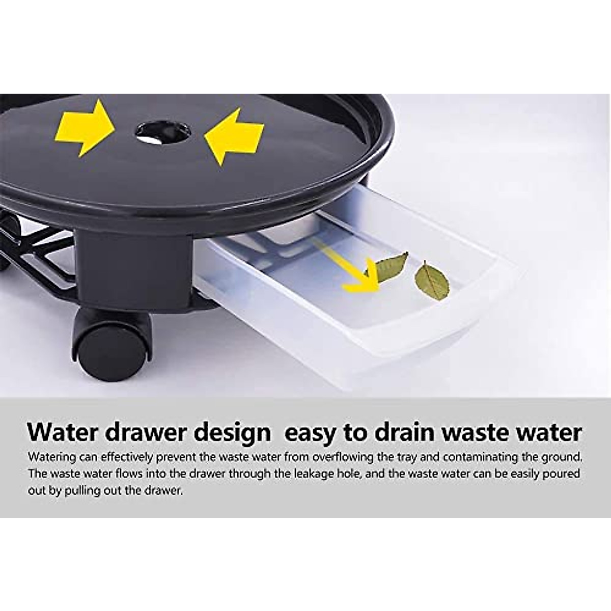 17.7inch Black Plant Caddy with Water Container, Heavy Duty Plant Stand with 5 Wheels, Round Flower Pot Mover Plant Saucer, Home Garden Planter Dolly Caster with Wheels Rolling Plant Tray (1pc)