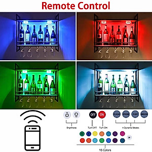 Gdrasuya10 LED Light Wine Rack Wall Mounted, Wine Bottle Display Rack Shelf Stemware Rack Metal Wine Storage Rack Hanging Wine Shelf for Home Decor 24 inch