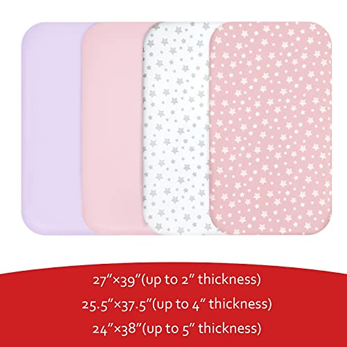 Pack and Play Sheets Girl, 4 Pack Mini Crib Sheets, Stretchy Pack n Play Playard Fitted Sheet, Compatible with Graco Pack n Play, Soft and Breathable Material, Pink