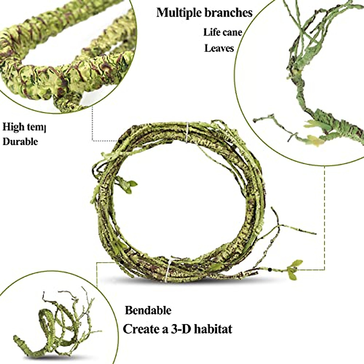 HERCOCCI Reptile Vines, Flexible Jungle Climbing Vines Terrarium Plastic Plants and Leaves Tank Accessories Decor for Gecko Snake Lizard Bearded Dragon Hermit Crab Frog