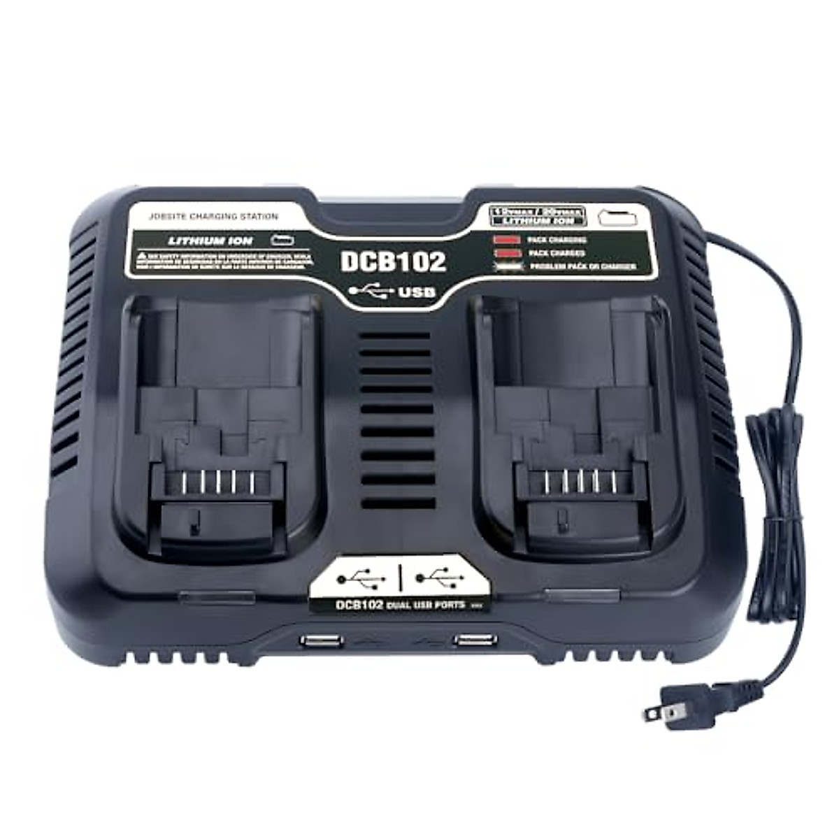 Elefly 20V Dual Charger DCB102 Replacement for De-Walt Charger Station DCB112 DCB115 DCB107 DCB104, Compatible with De-Walt 12V 20V Lithium Battery DCB206 DCB203 DCB204 DCB609 DCB120 DCB124
