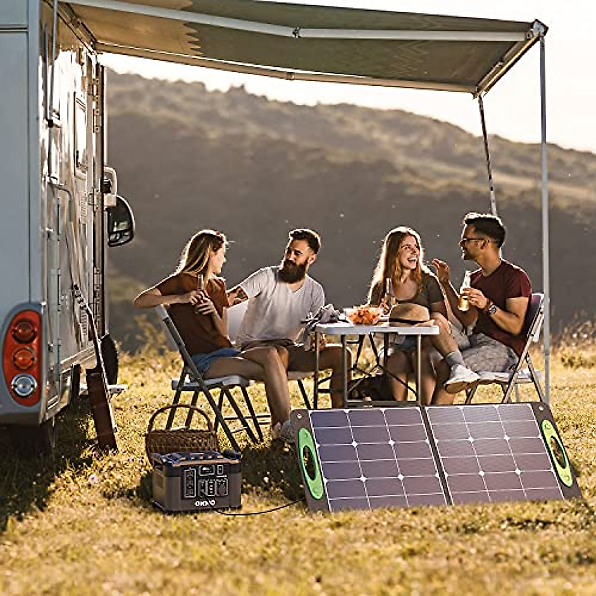 OKMO OS100 Portable Solar Panel for OKMO G1000/G2000 Portable Power Station Foldable Solar Charger with USB Outputs for Outdoor RV Camping Off Grid Solar Power Backup
