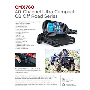 Uniden CMX760 Bearcat Off Road Series Compact Mobile CB Radio, 40-Channel Operation, Ultra-Compact for Easy Mounting, Large 7-Color Backlit LCD Display on Mic with Built-in Speaker Mic, Black