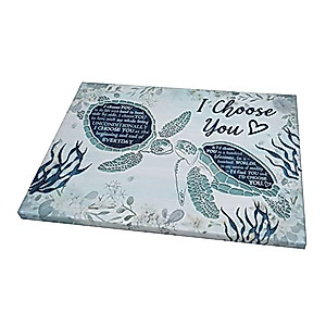 GRYTAPA Sea Turtle Bathroom Decor Sea Turtle Wall Art Ocean Theme Canvas I Choose You Poster Flowers Background Picture Couple Canvas Painting For Living Room Bedroom Framed Home Decoration 16"x12"