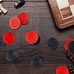 48 Pieces Wooden Checkers Pieces Only 1.06 Inch Wood Checker Board Game Pieces with Stackable Ridge and Drawstring Cloth Pouch, Red and Black Color