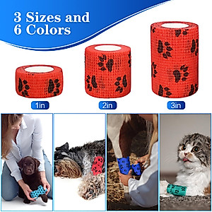 FGBNM Vet Wraps, 1"/2"/3" Self Adhesive Bandage Wraps, Non-Woven Pet Wraps for Dogs Pet Animals & Ankle Sprains & Swelling (2", 6pcs, Paw Prints A)