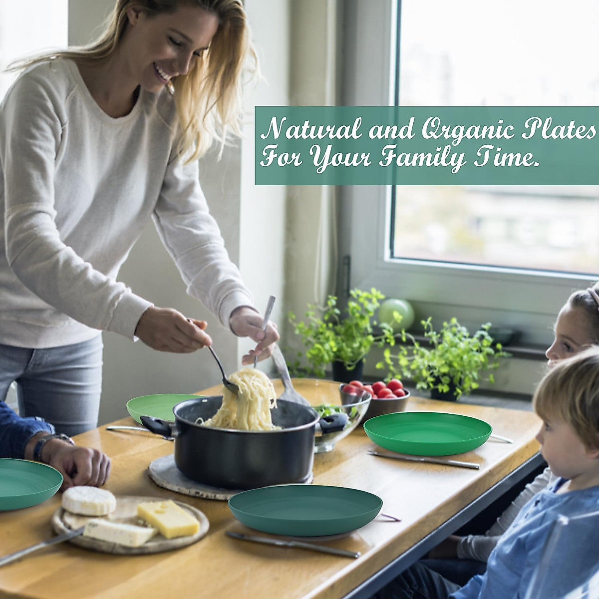 Wheat Straw Plates - 10 Inch Unbreakable Dinner Plates Set of 8 - Modern Dinnerware Dishes Dishwasher & Microwave Safe-Lightweight Plates for kitchen,camping (Forest Series)