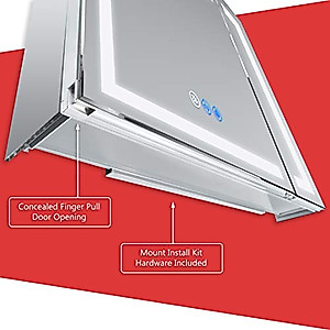 DECADOM LED Mirror Medicine Cabinet Recessed or Surface, Defogger, Dimmer, Clock, Room Temp Display, Makeup Mirror 3X, Outlets & USBs (RUBiNi 36x32)