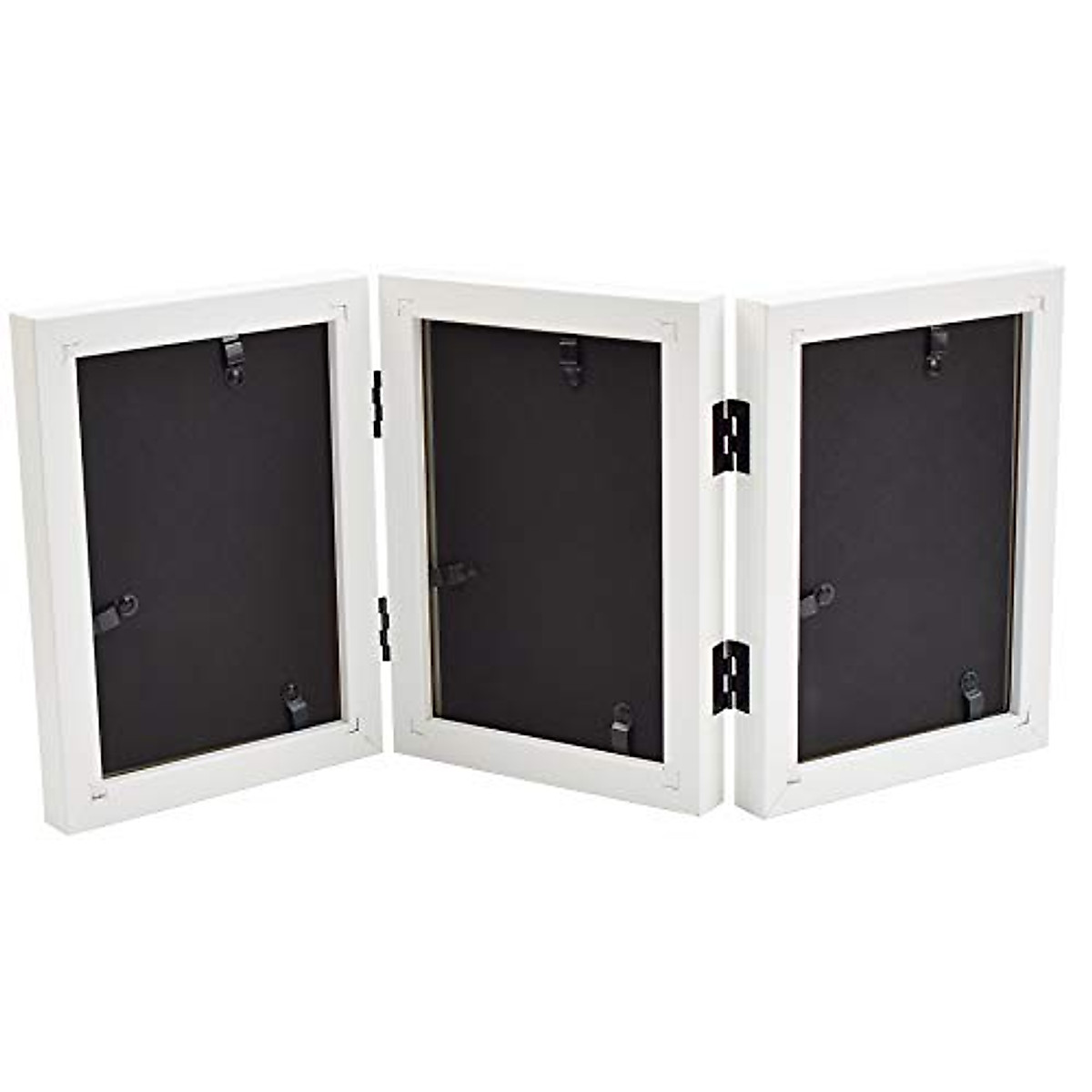 Golden State Art, 4x6 Three Picture Frame Trifold Hinged Photo Frame with 3 Openings, Desk Top Family Picture Collage, with Real Glass (4x6 Triple, White, 2-Pack)