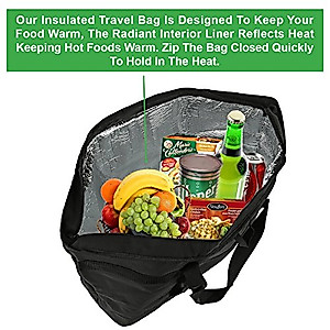 Insulated Grocery Bag By Lebogner - Large 5 Gallon Capacity Vacation Cooler Bag For Hot Or Cold Food With Zipper Closure, Collapsible Travel Delivery, Shopping Carry Basket, Camping Outdoor Picnic Bag