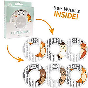 Baby Closet Size Dividers - Woodland Nursery Closet Dividers for Baby Clothes - Fox Deer Bear Hedgehog Beaver Nursery Decor - Baby Closet Dividers for Boy or Girl - [Woodland] [Grey/Gray]