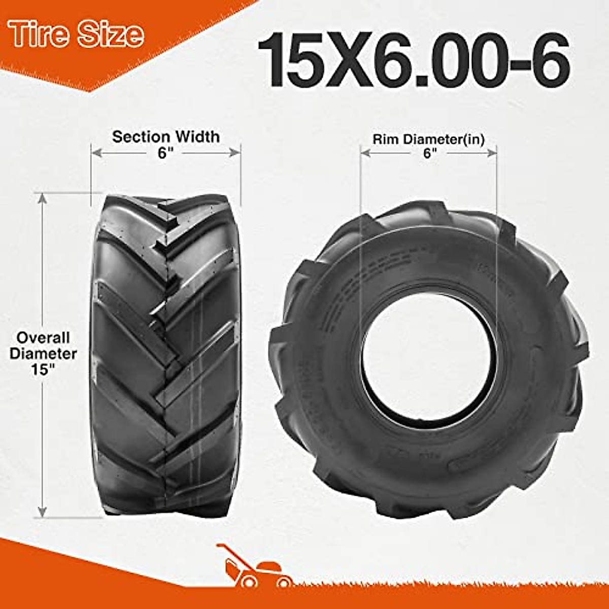 HALBERD Set of 2 15x6.00-6 Tractor Tires Lawn Mower Garden Tires 4PR Great Traction for Garden Tractors Riding Mower Golf Cart Excavators
