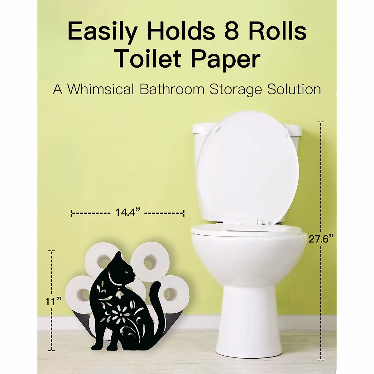 Cute Cat Toilet Paper Storage Stand Decorative, Metal Animal Bathroom Decor 8 Rolls Toilet Paper Holder, Freestanding Tissue Organizer