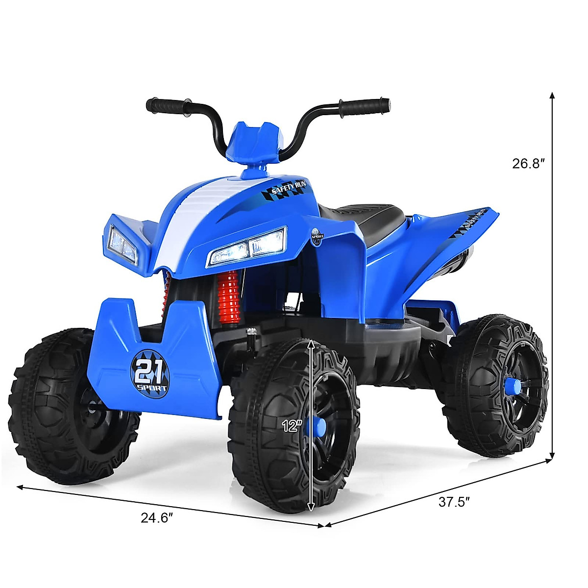 Costzon Kids ATV, 12V Battery Powered Electric Vehicle w/LED Lights, 4-Wheel Suspension, Music, Story, USB, MP3, Extended Seat, Ride on Car 4 Wheeler Quad for Boys & Girls Gift, Ride on ATV (Blue)