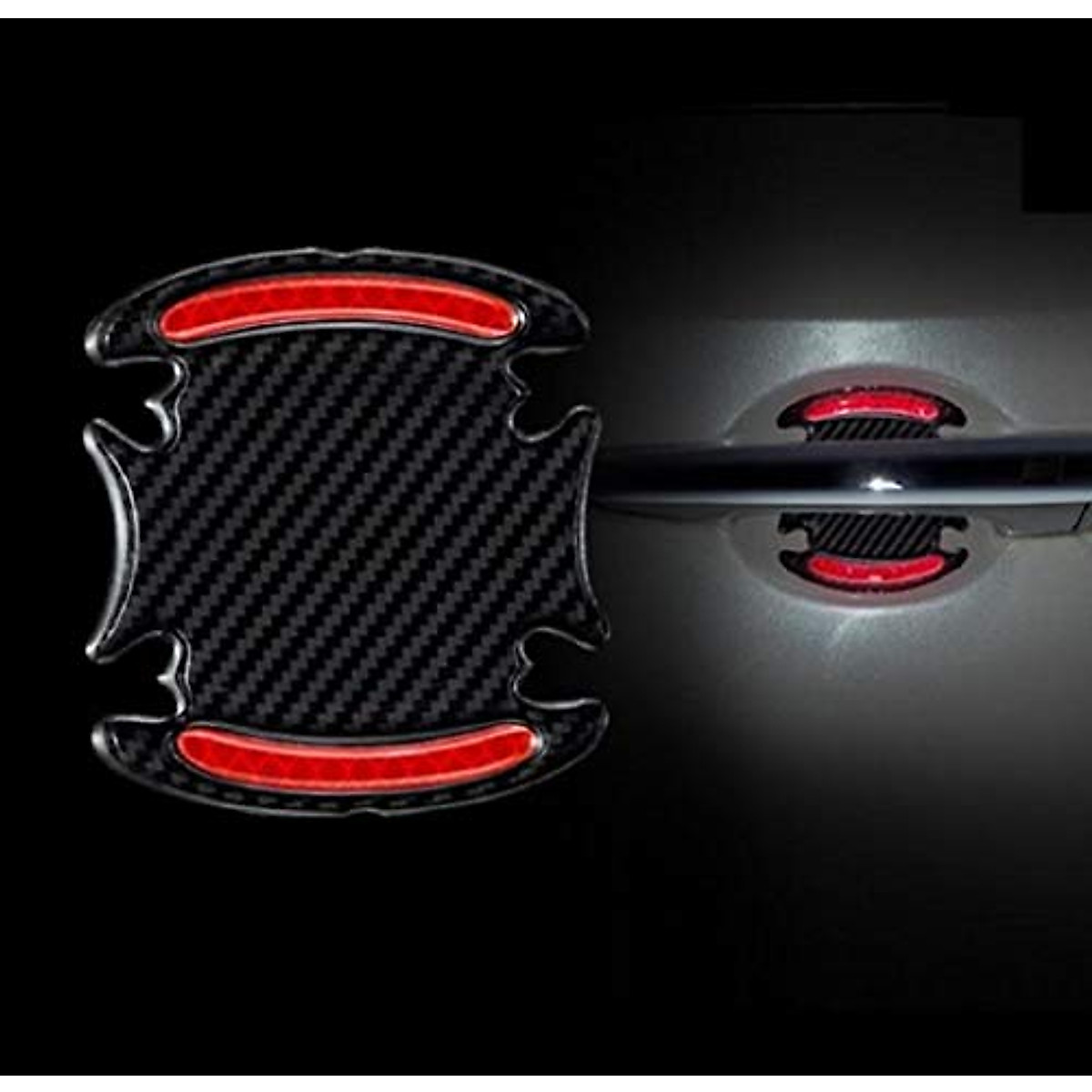 TRUE LINE Automotive Carbon Fiber Inner Door Handle Scratch Protector Reflective Warning Marker Trim Molding 4PC (Red)