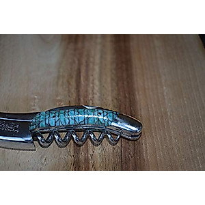 Laguiole En Aubrac Polished Sommelier Waiter's Corkscrew, Turquoise & Black Paper Waves Handle, Wine Opener With Foil Cutter & Bottle Opener