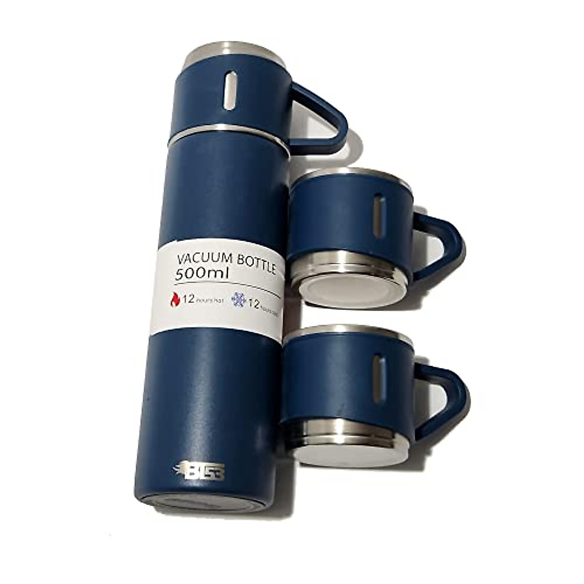 BT53 Stainless Steel 500 ML Vacuum Flask/Bottle/Thermos for Hot and Cold Drinks with Three Cups (Blue)