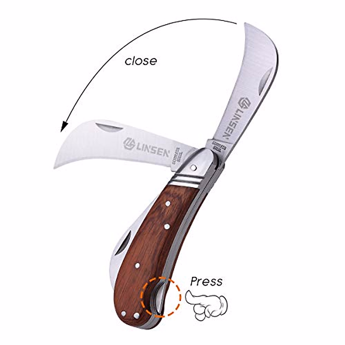 Pruning Knife, Double Blade Grafting Knife, Stainless Steel Garden Budding Knife, Linsen-outdoors Folding Pocket Knife for Grafting Multi Cutting Tool, Weed Bushes Branches Mushroom Diggig Knife