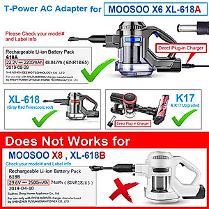 T POWER 26V Charger for Moosoo X6 XL-618 XL-618A K17 Pro K17Pro VC01 M24 M8 VACX6 XL618A S012A2600400U GeeMo G201 Ultra-Light Cordless Stick Vacuum Cleaner Ac Dc Adapter Class 2 Power Supply