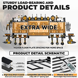 WIWIDRM Upgrade Large Power Tool Organizer Wall Mount with Charging Station Tool Storage Rack with 6.5FT Power Strip 10 Drill Holder and Storage Rack for Garage Organization
