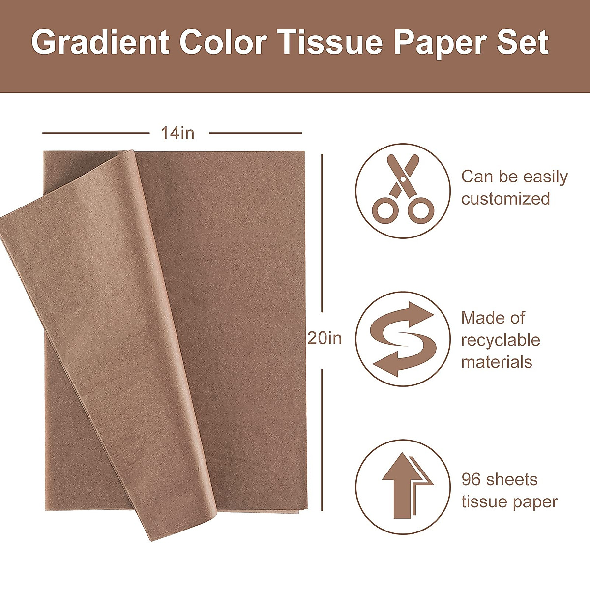 Whaline 96 Sheet Fall Tissue Paper Bulk Brown Orange Yellow Gift Wrapping Paper Art Craft Tissue Paper for Autumn Decorative Thanksgiving Harvest Party Gift Bag DIY Pompom Confetti, 14 x 20