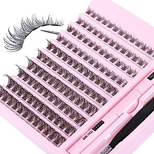 Lash Extension Kit, 130Pcs Lash Clusters with Bond Seal and Lash Applicator Tool Tweezer DIY Individual Eyelashes Kit Natural D Curl 8-16MM Lash Clusters Eyelash Extension Kit DIY at Home by JIMIRE