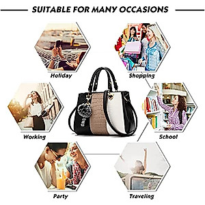Satchel Purses and Handbags for Women Fashion Ladies Purses PU Leather Bag Top Handle Shoulder Tote Crossbody Bags (Black-Pink-White)