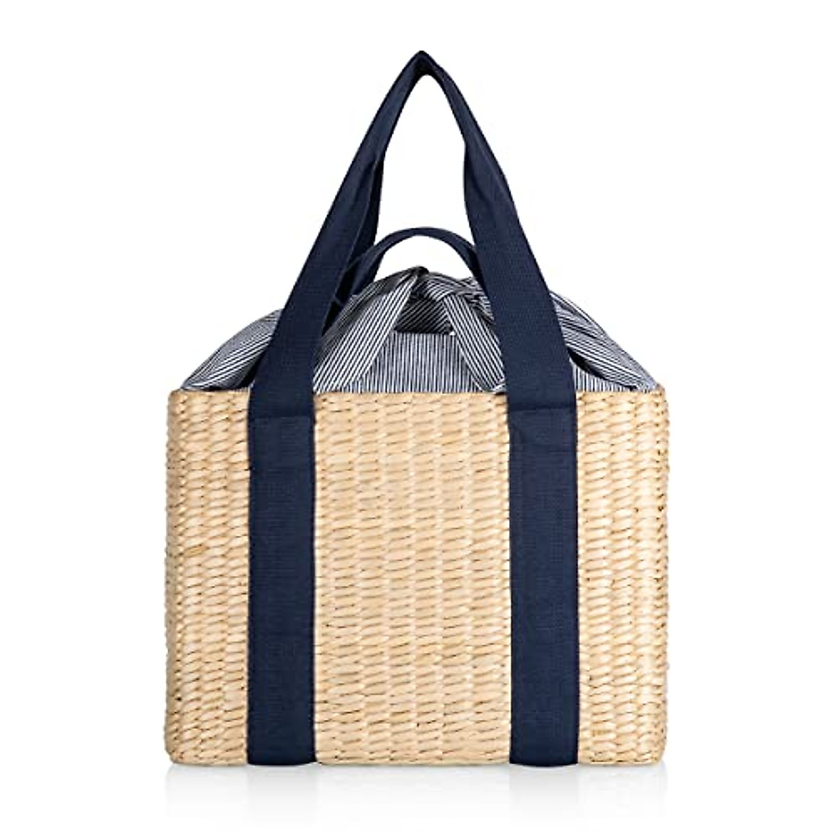PICNIC TIME - Parisian Picnic Basket - Seagrass Picnic Basket, (Beige with Navy Blue Accents)