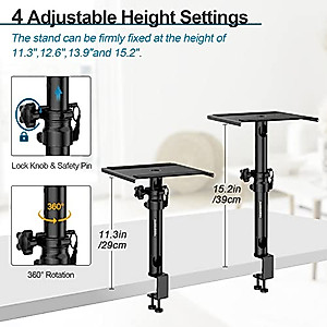 Vondynote Set of 2 Studio Monitor Stands Desktop Clamp Speaker Stands Bookshelf Speaker Stands with Cable Management