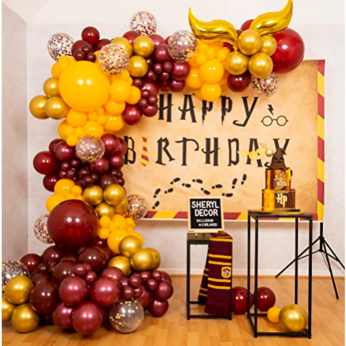 100pc, 4 Sizes – Harry Potter Balloon Garland Arch Kit with BONUS Snitch for Harry Potter Birthday Decorations – Harry Potter Party Supplies for Hogwarts Balloons, Magic Wizard Theme, Baby Shower